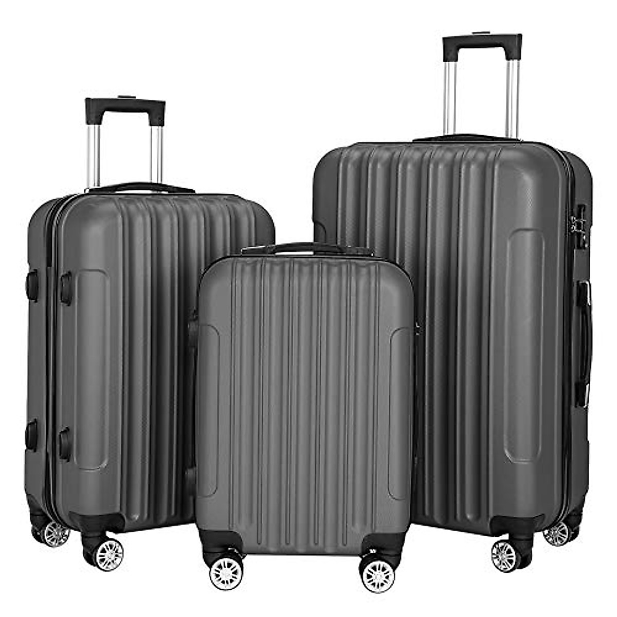 Karl home Luggage Set of 3 Hardside Carry on Suitcase Sets with Spinner Wheels & TSA lock, Portable Lightweight ABS Luggages for Travel, Business - Dark Grey (20/24/28)