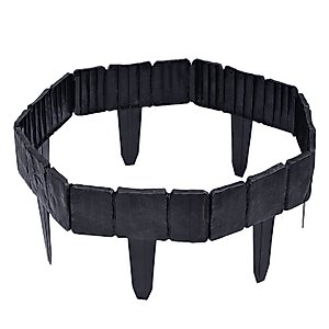 MECCANIXITY Garden Fence Stone Effect 9.8x9.1 Inch, Plastic Decorative Fencing Path Garden Border Edging for Patio Landscape Pathway, Overall 98 Inch Length, Black Pack of 10