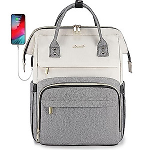 LOVEVOOK Laptop Backpack for Women Fashion Business Computer Backpacks Travel Bags Purse Doctor Nurse Work Backpack with USB Port, Fits 15.6-Inch Laptop Beige Grey