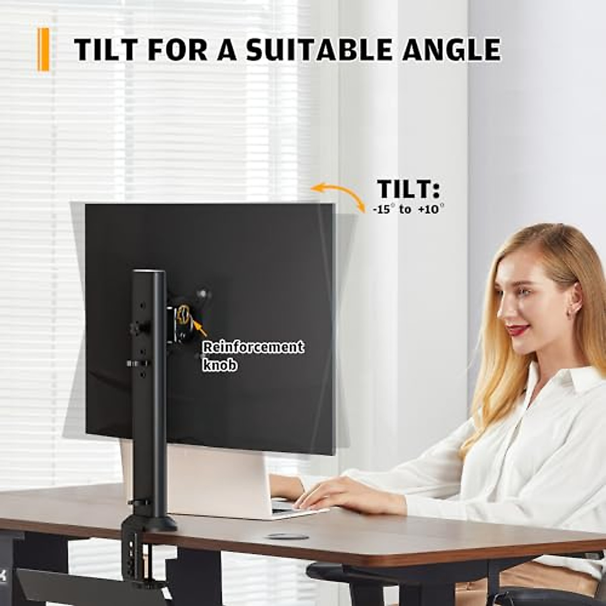 HEMUDU Single Desk Monitor Arm Mount Stand Fit for 13 inch to 32 inch Flat Curved Computer Screen with Swivel, Height Adjustable, Rotation,Holds up to 77lbs, Black