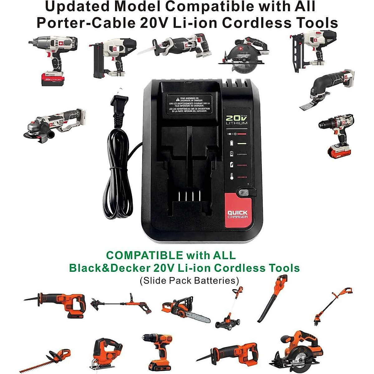 Anopiw PCC692L Upgraded Replace Porter Cable or Black and Decker 20V MAX Lithium Battery Charger LCS1620 LCS1620B LBXR20CK BDCAC202B PCC691L Compatible with Battery PCC680L PCC681L PCC682L PCC685L