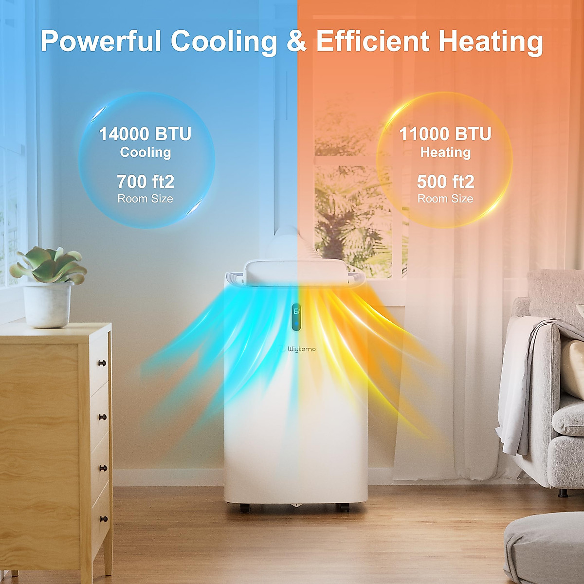 Wiytamo 14,000 BTU Portable Air Conditioners for Room Up to 700 Sq.Ft, Cool, Heat, Dehumidifier & Fan 4 in 1 Portable AC Unit, Room Air Conditioner with LED Display & Remote/24 Hrs Timer/Auto Swing