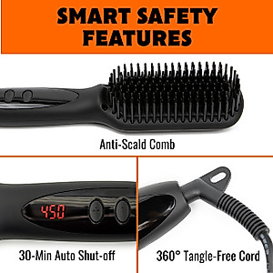 Tame The Wild Pro Beard Straightener for Men - Premium Heated Beard Brush - Anti-Scald Ionic Generator - 12 Temp Settings - LED Display - Best for Beards Over 2" Long