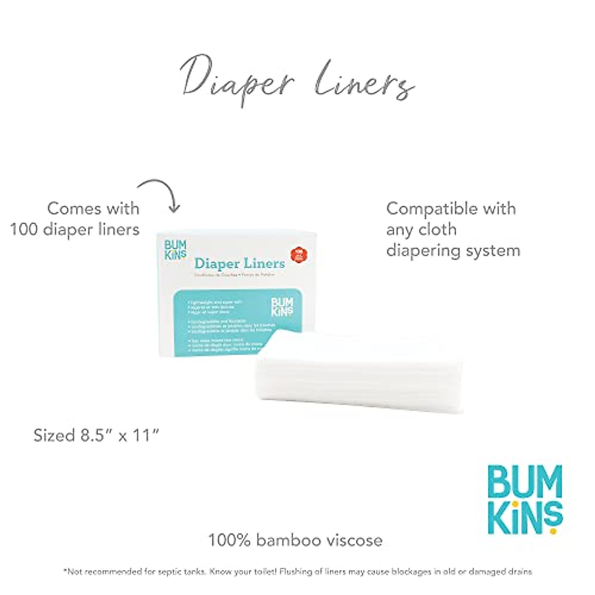 Bumkins Disposable Cloth Fabric Diaper Liner, Biodegradable, Neutral, 100 Count (Pack of 1)
