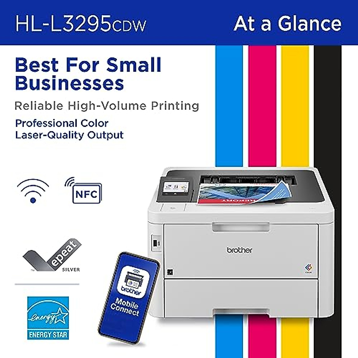 Brother HL-L3295CDW Wireless Compact Digital Color Printer with Laser Quality Output, Duplex, NFC, Mobile & Ethernet | includes 4 Month Refresh Subscription Trial ¹, Amazon Dash Replenishment Ready