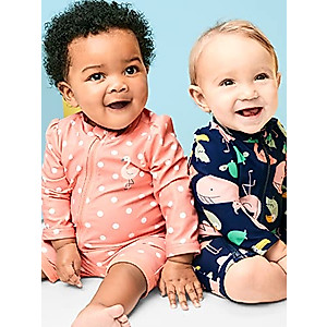Simple Joys by Carter's Baby Girls' 1-Piece Zip Rashguards, Pack of 2, Sea Friends/Dots, 18 Months