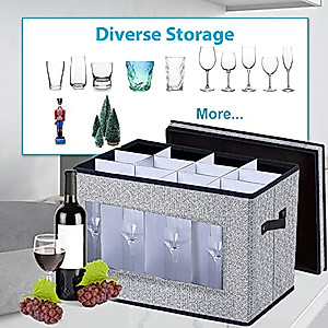 Stemware Storage Cases 2 Pack, Wine Glass Storage Box with Dividers,Hard Shell Stackable China Storage Containers for Glassware or Crystal,Holds 12 Wine Glasses,Moving Boxes (White and Black)