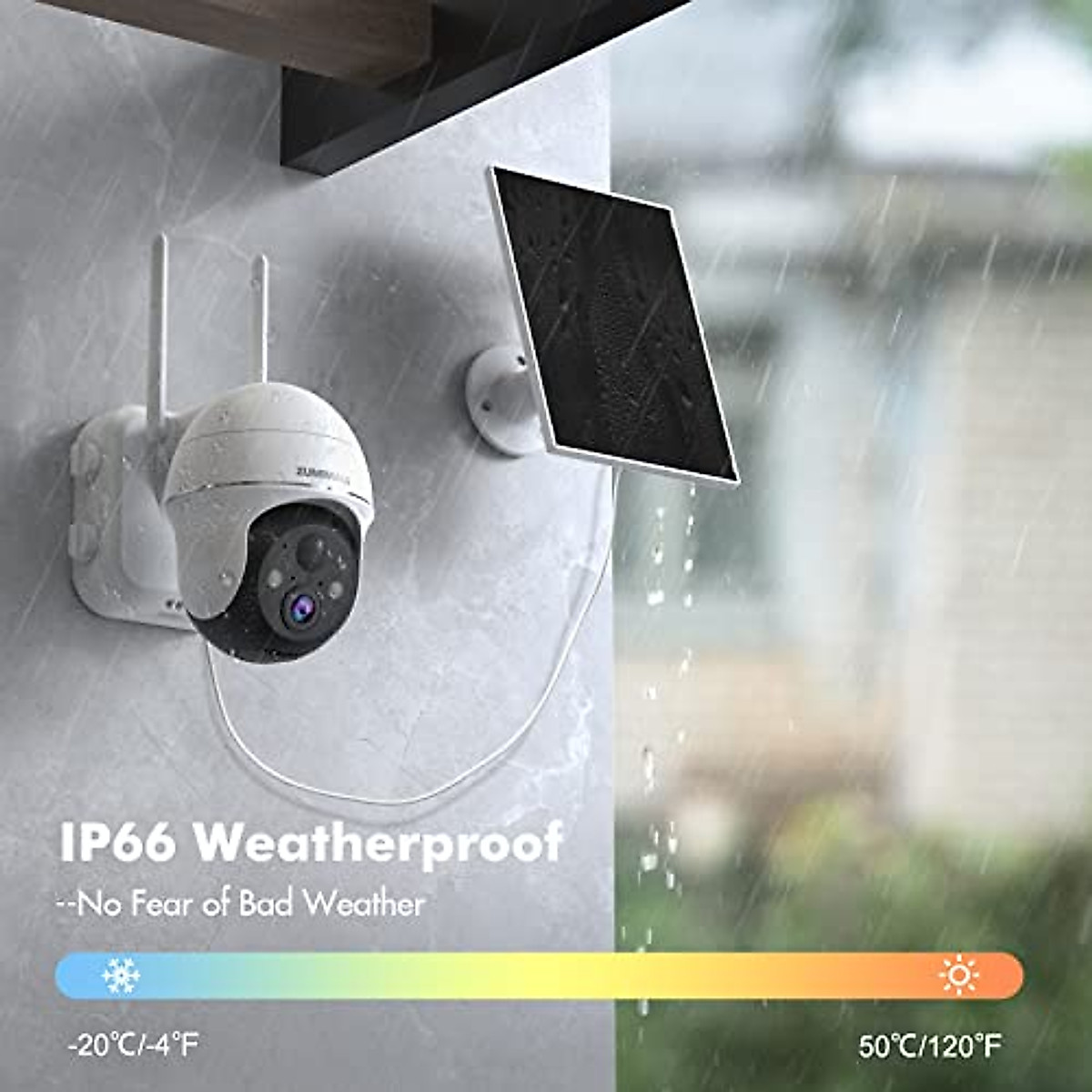 ZUMIMALL Security Cameras Wireless Outdoor, 2K 360° PTZ Outdoor Camera Wireless, Solar Security Cameras for Home, Spotlight & Siren/2.4G WiFi/3MP Color Night vision/2-Way Talk/PIR Detection/SD/Cloud