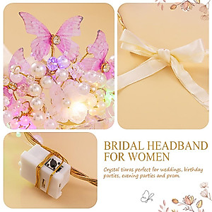Yean Light up Butterfly Fairy Headband Pearl Princess Tiara LED Crystal Festival Hair Accessories for Women and Girls