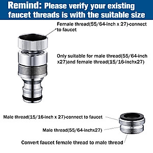 Hsmhose Sink Faucet Quick Connector Faucet to Garden Hose Adapter Dishwasher Washer Snap Coupling Adapter, for Bathroom, kitchen, Garden, Shower Hose, Pet Bathing