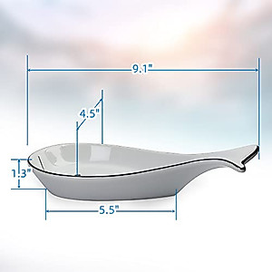 LotFancy Spoon Rest, Ceramic Spoon Holder for Kitchen Counter, 9.1 (L) x 4.5(W), Large Spatula Holder for Stove Top, Farmhouse Utensil Rest for Ladle, Teaspoon, Whale Shape