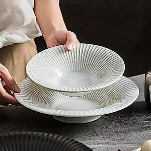 Salad Fruit Bowl Japanese-style Household Ramen Large Soup Bowl Deep Plate Ceramic Fruit Salad Bowl Dessert Bowl Tableware Ramen Bowl (Color : A, Size : Medium)