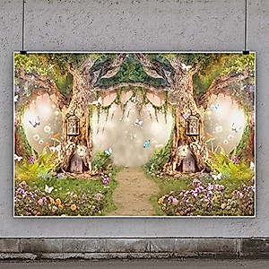 DASHAN Polyester 7x5Ft Spring Backdrop Magic Garden Fairy Tale World Grass Butterfly Wonderland Background for Kids Girl Baby Shower Birthday Party Decoration Studio Photography Banner Booth Props