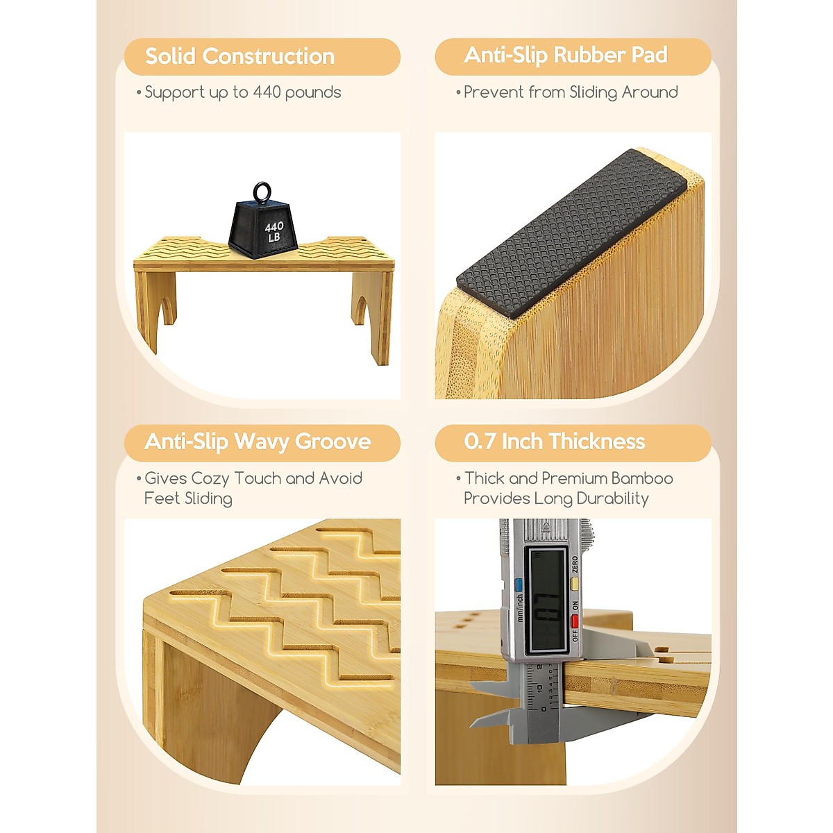 Toilet Stool, Easoger Bamboo Poop Stool, 7" Foldable Potty Stool, Wood Bathroom Step Stool Squat with Anti Slip Layer, 330 lbs Capability