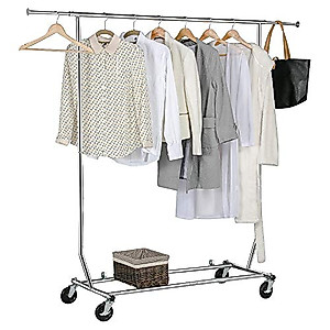Yaheetech Heavy Duty Adjustable Commercial Grade Garment Rack Rolling Chrome Clothes Rack Hanging Rack with Wheels Retail Display Rack, Silver