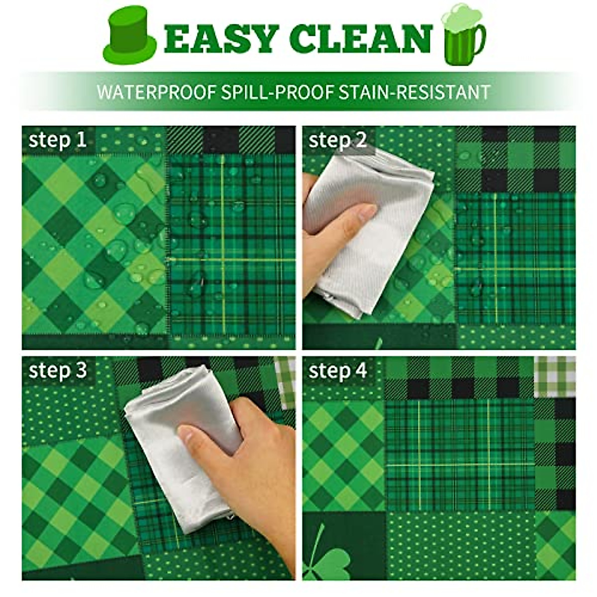 ASPMIZ St. Patrick’s Day Tablecloth, Green Lucky Shamrock Table Cloth, Buffalo Plaid Checkered Tablecloths, Four Leaf Clovers Waterproof Tablecloth Rectangle for Dinner Party Decoration, 60 x 84 inch