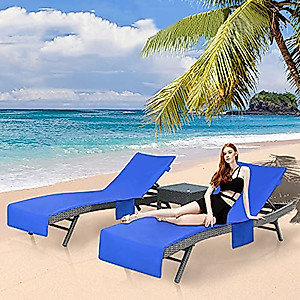 Microfiber Blue Beach Chair Towel with Side Pockets, Chaise Lounge Chair Towel Cover for Sun Lounger Pool Sunbathing Garden Beach Hotel, Oversized, Tie-Dye Blue, 85" L x 30" W
