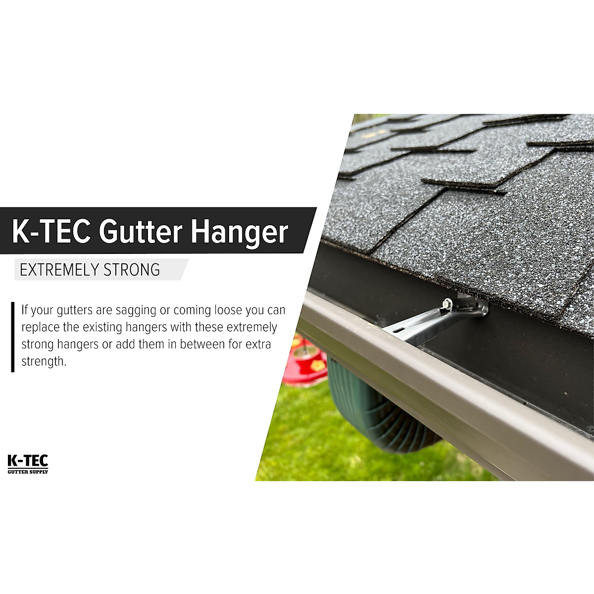 Hidden Gutter Hangers 5 Inch with a Pre-Inserted Rust Resistant Screw - Heavy Duty Rain Gutter Brackets Fastener with Clip for 5" K-Style Aluminum Gutters - Easily Repair Sagging Gutters - 50 Pack