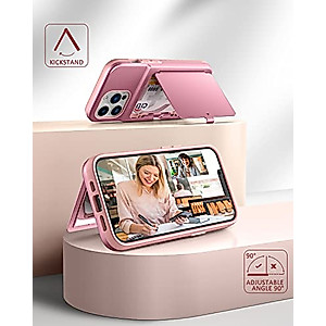 WeLoveCase for iPhone 13 Pro Wallet Case for Women with Credit Card Holder & Hidden Mirror, Two Layer Shockproof Heavy Duty Protection Cover Protective Case for iPhone 13 Pro - 6.1 Inch Rose Gold