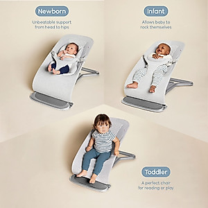 Ergobaby Evolve 3-in-1 Bouncer, Adjustable Multi Position Baby Bouncer Seat, Fits Newborn to Toddler, Light Grey