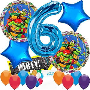 Anagram Licensed Birthday Balloons, for TMNT Teenage Mutant Ninja Mayhem Turtles Theme Collection, Party Accessory, Multicolor, 6th Birthday, Various