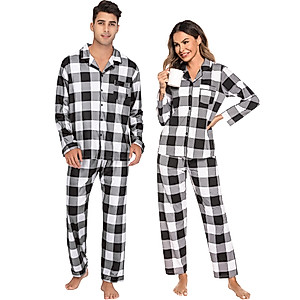 Sexqero Christmas Family Matching Pajamas Set Couples Button Down Sleepwear Loungewear Long Sleeve Plaid Pjs Lounge Set S-XXL