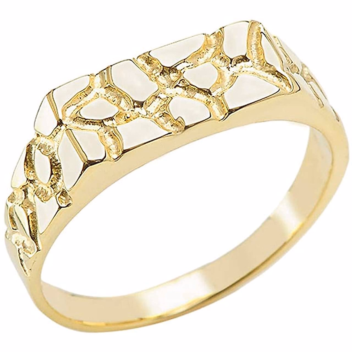 10K Yellow Gold Nugget Style Flat Signet Band or Pinky Ring - Size 7