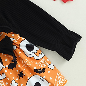 Faithtur Newborn Girl Clothes Cute Long Sleeve Patchwork Baby Girl Halloween Outfit Gothic Skull Romper Dress Baby Girl Gift (A-Black, 3-6 Months)