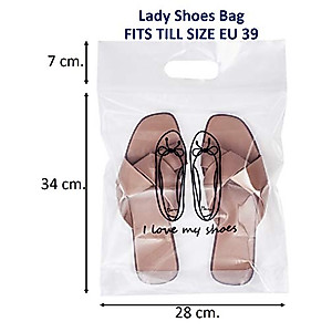 12 pieces of Zipper Heavy duty Clear Plastic Poly Bags Resealable Storage Shoes, Boot, Clothing, Linens, Books, Toys and others, a pleated expandable bottom. (Lady Shoes Bags)