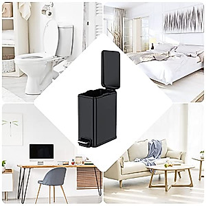 BETHEBEST 2.6 Gallon Small Trash Can with Removable Wastebasket,Step Trash Can with Soft Close Lid, Rectangular Trash Bin for Bathroom,Bedroom,Office (Black)