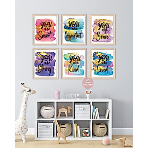 MTL HOE Girls Room Wall Decor Art Prints, Positive Quotes Kids Room Wall Art, Posters For Teen Girls Room, Girls Wall Decor Posters for Bedroom, Nursery Room, Playroom (Set of 6 8 X 10 In Unframed)