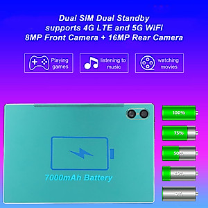 GLOGLOW Office Tablet, 8GB RAM 256GB ROM Gaming Tablet Dual Camera 10 Inch 7000mAh for Family (US Plug)