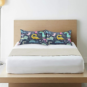 KEEPREAL Cute Funny Kids Dinosaurs Satin Pillowcase for Hair and Skin Silk Pillowcase - Slip Cooling Satin Pillow Covers with Envelope Closure, Standard Size(20x26 inches)