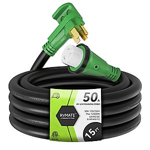 RVMATE 50 Amp 15 Feet RV/Generator Lockable Power Extension Cord, Easy Plug in Handle, 14-50P to SS 2-50R with LED Indicator, ETL Listed
