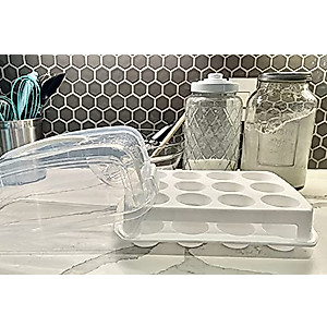 Top Shelf Elements Cupcake Carrier, Fashionable White Cupcake Holder Carries 24 Standard-Size Cupcakes, Durable Muffin Traveler Two Tier Stand and Reusable Cupcake Box