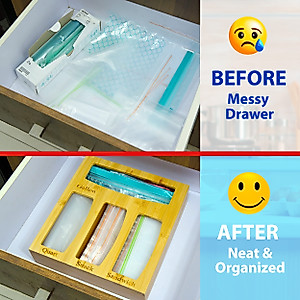 Matruxba Bamboo Ziplock Bag Organizer For Drawer, Premium Quality Plastic Bag Organizer Compatible With Ziploc, Solimo, Glad, Hefty For Gallon, Quart, Sandwich And Snack Variety Size Bags