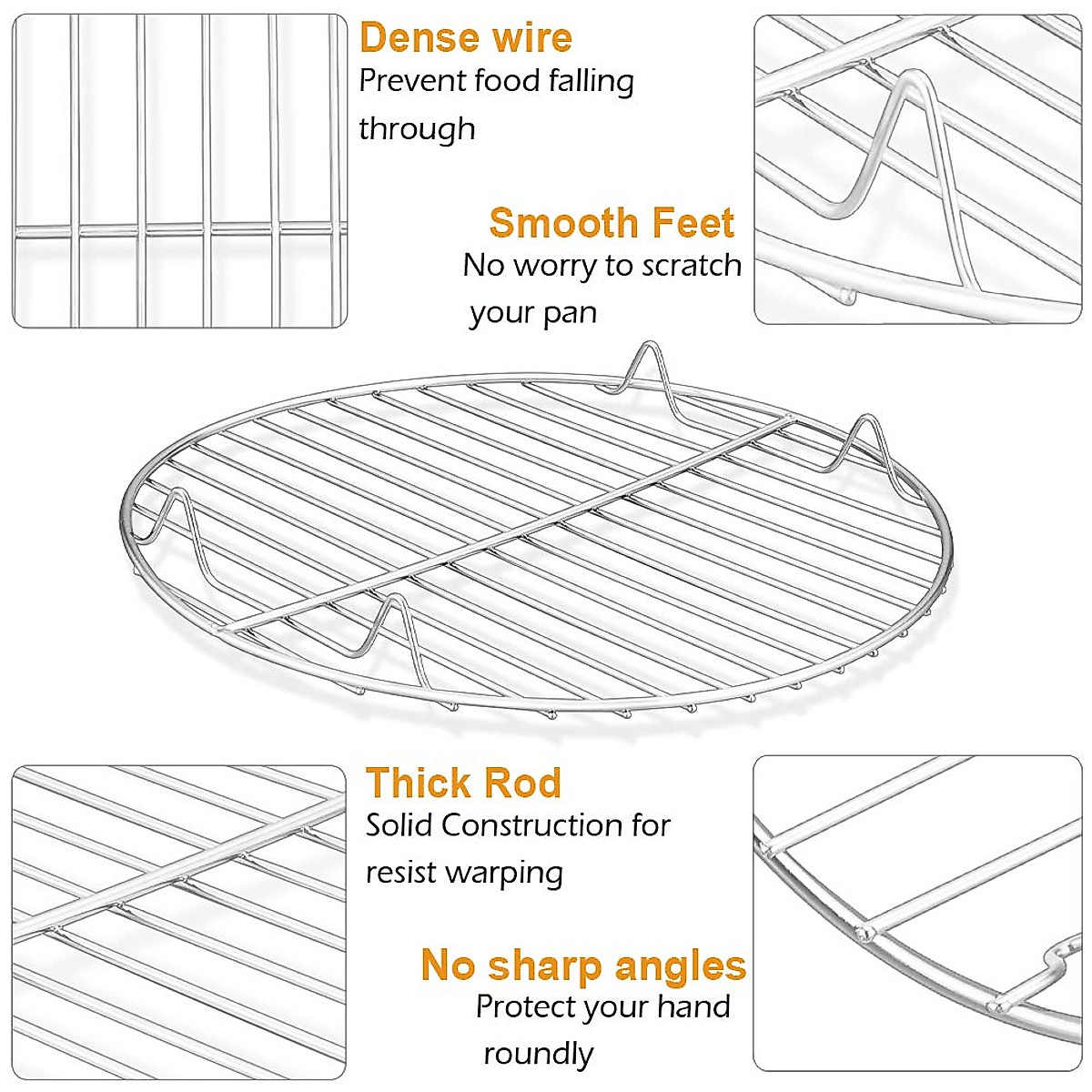 P&P CHEF Round Cooking Rack, 3 Pcs (7½” & 9” & 10½”), Baking Cooling Steaming Grilling Rack Stainless Steel, Fits Air Fryer/Stockpot/Pressure Cooker/Round Cake Pan, Oven & Dishwasher Safe