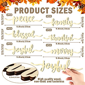 12 Pieces Christmas Thankful Blessed Merry Joyful Peace Family Wood Cutout Rustic Thankful Plate Letter Sign Decor Inspirational Letter Wood Sign for Home Table Plates Table