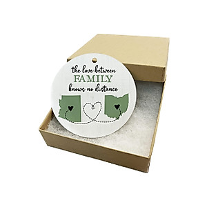 CANARY ROAD Two State Long Distance Family Ornament | State to State Christmas Gift | Personalized Christmas Ornament | Moving Away Gift | Mothers Day