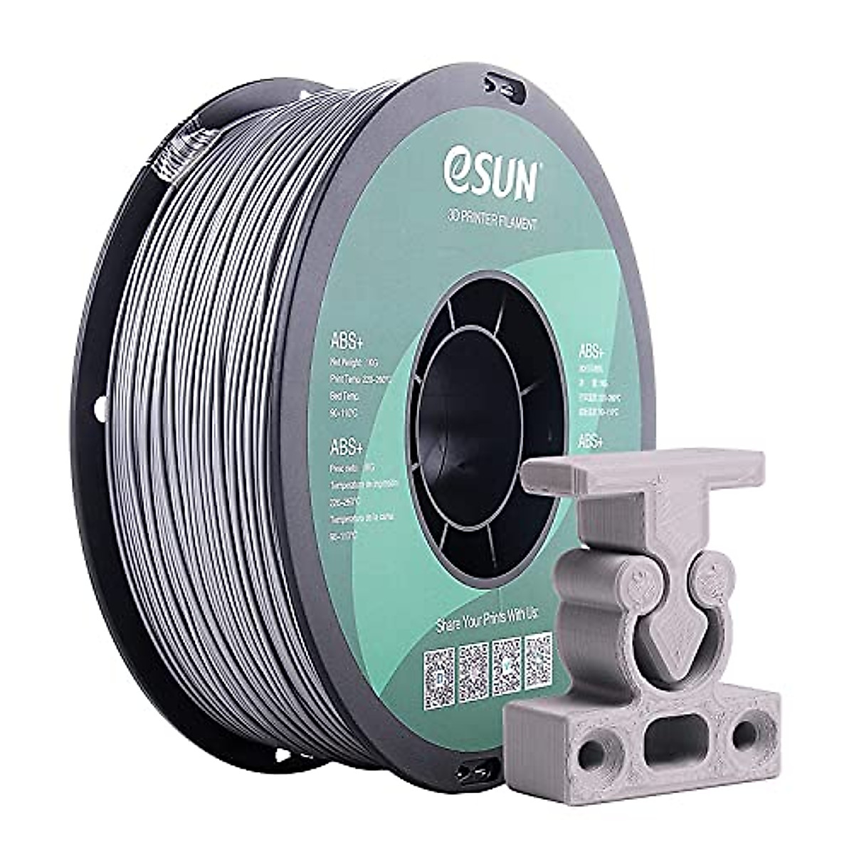 eSUN 1.75mm Gray ABS+ 3D Printer Filament 1kg Spool (2.2lbs), Gray