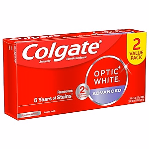 Colgate Optic White Advanced Teeth Whitening Toothpaste, 2% Hydrogen Peroxide Toothpaste, Sparkling White, 4.5 Oz, 2 Pack