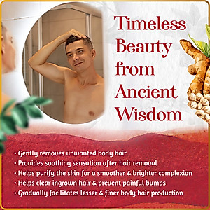 Chickpea & Kasturi Turmeric Facial Hair Removal Powder - For Men & Women, Chin, Jawline & Upper Lips - Depilatory Mask with Ayurvedic Herbs - Roots & Herbs, 2.11oz