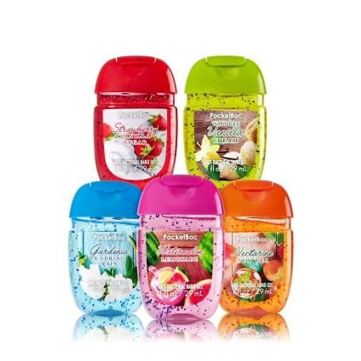 Bath and Body Works Anti-Bacterial Hand Gel 5-Pack PocketBac Sanitizers, Assorted Scents, 1 fl oz each