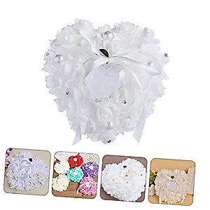 Abaodam Accessories Ring Pillow Wreath Decor Heart Ring Wedding Decor Rose Flower Ring Tray Wedding Ring Pillow Bridal Pillows Ring Pillow Heart Ring Box Ring Holder White Crystal Foam 1pc