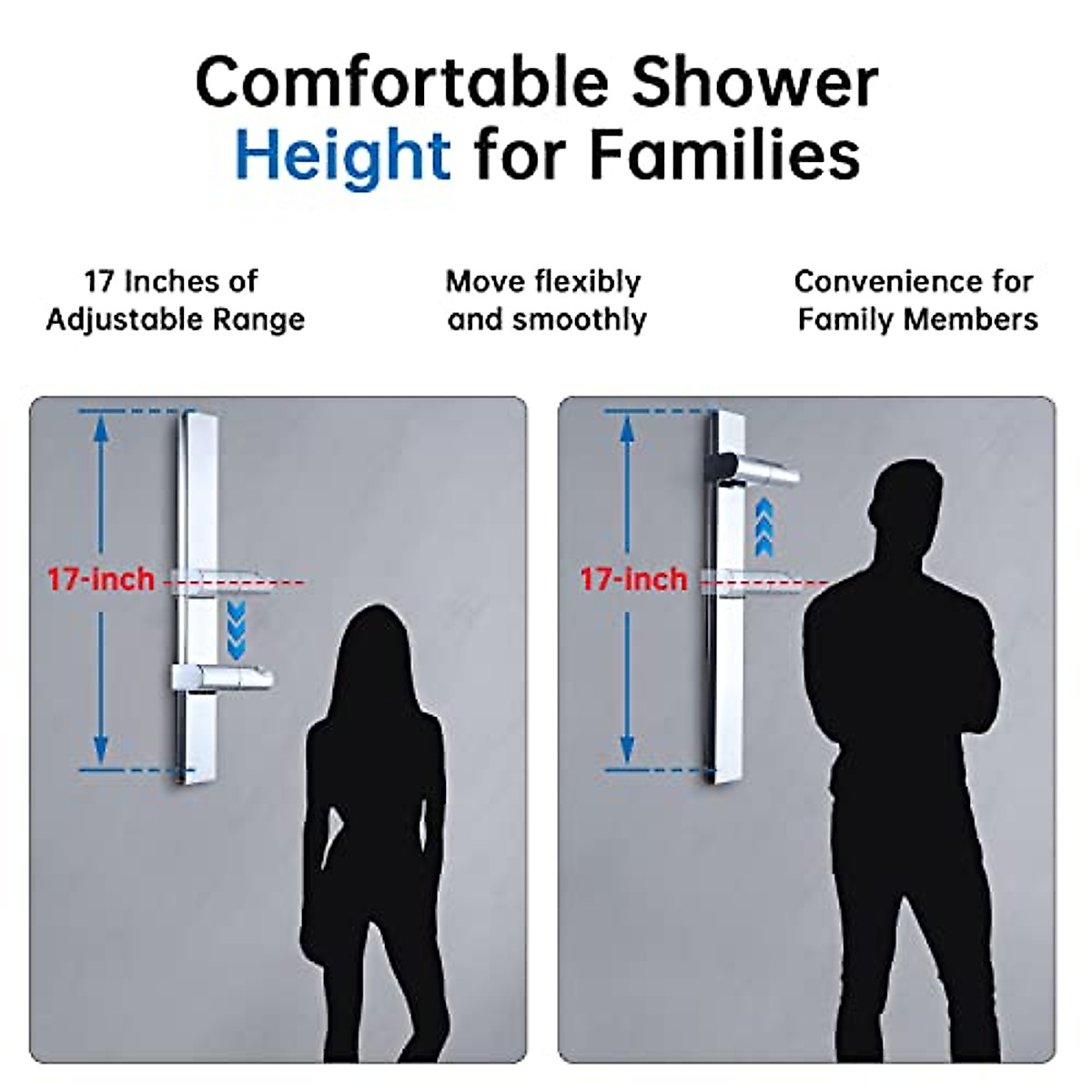 G-Promise No Drilling Metal Shower Slide Bar with Height and Angle Adjustable Handheld Shower Head Holder |Strong Adhesive Disc Mount or Wall-Mounted (Chrome)