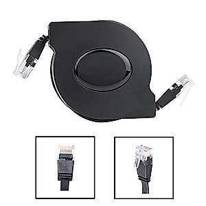 FOSA CAT 6 Ethernet Cable, 2m Adjustable Retractable CAT6 RJ45 LAN Network Cable Cord Black