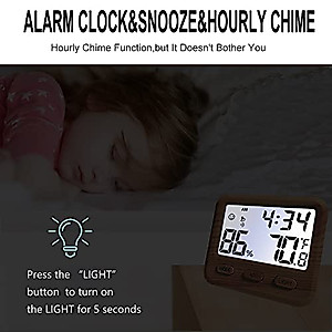 Digital Hygrometer Indoor Thermometer, Temperature Humidity Gauge with Desk Clocks for Bedroom Office,Backlit Accurate Monitor Clear Reading,Time Display Room Thermometer for Home Greenhouse Wooden
