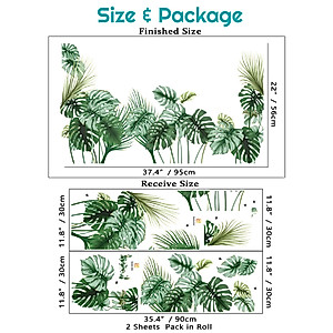 Tropical Wall Decals Palm Leaf Wall Stickers for Living Room, Green Plants Wall Decor Posters Vinyl Peel and Stick Art Murals for Bedroom Nursery Office