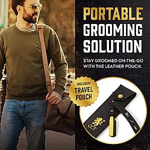 The Cambridge Cutthroat® Cut Throat Razor Kit with Travel Pouch - Black & Gold Stainless Steel Professional Barber Single Straight Edge for Men - Moustache Shaver & Beard Shaper