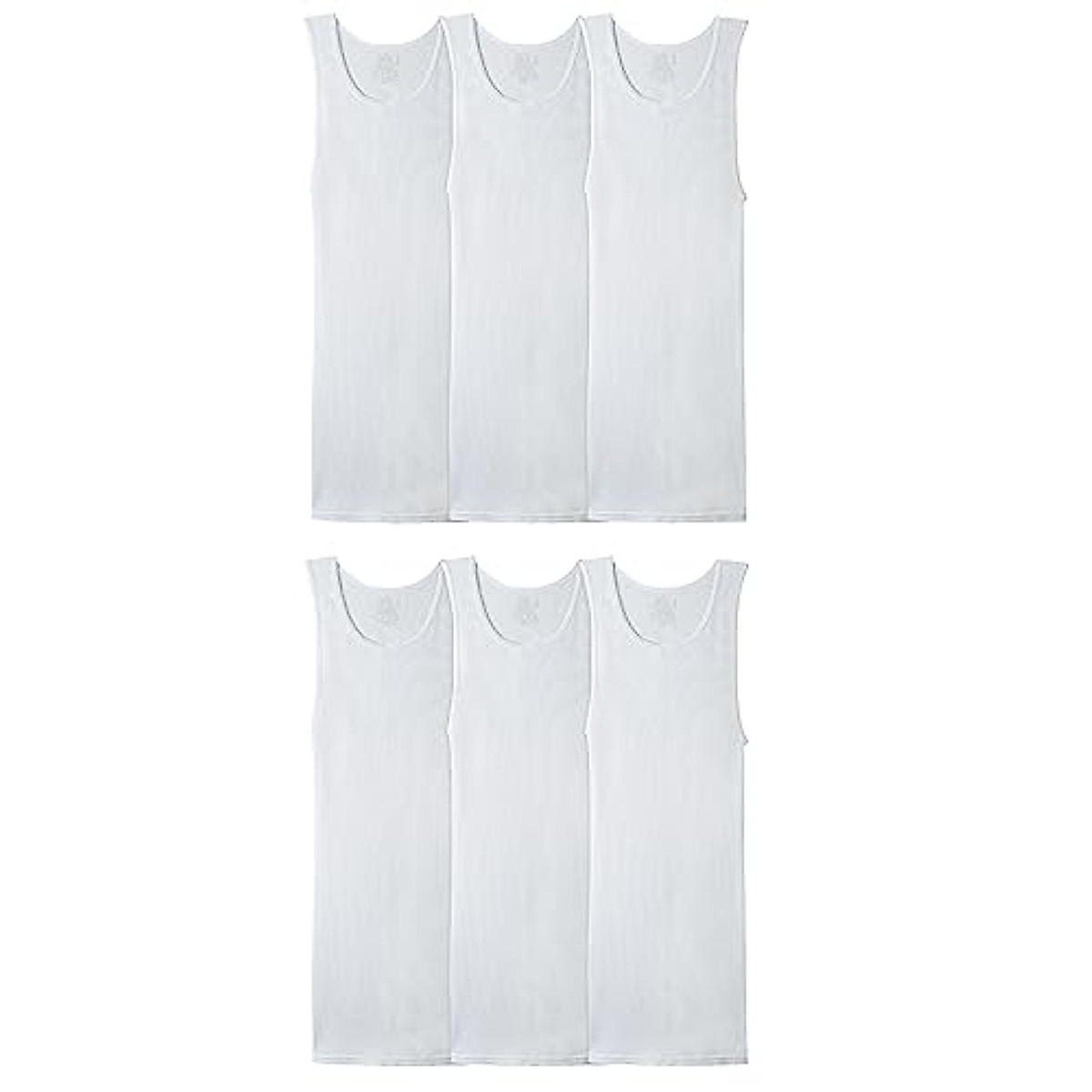 Fruit of the Loom Men's Sleeveless Tank A-Shirt, Tag Free & Moisture Wicking, Ribbed Stretch Fabric, 6 Pack-White, Large